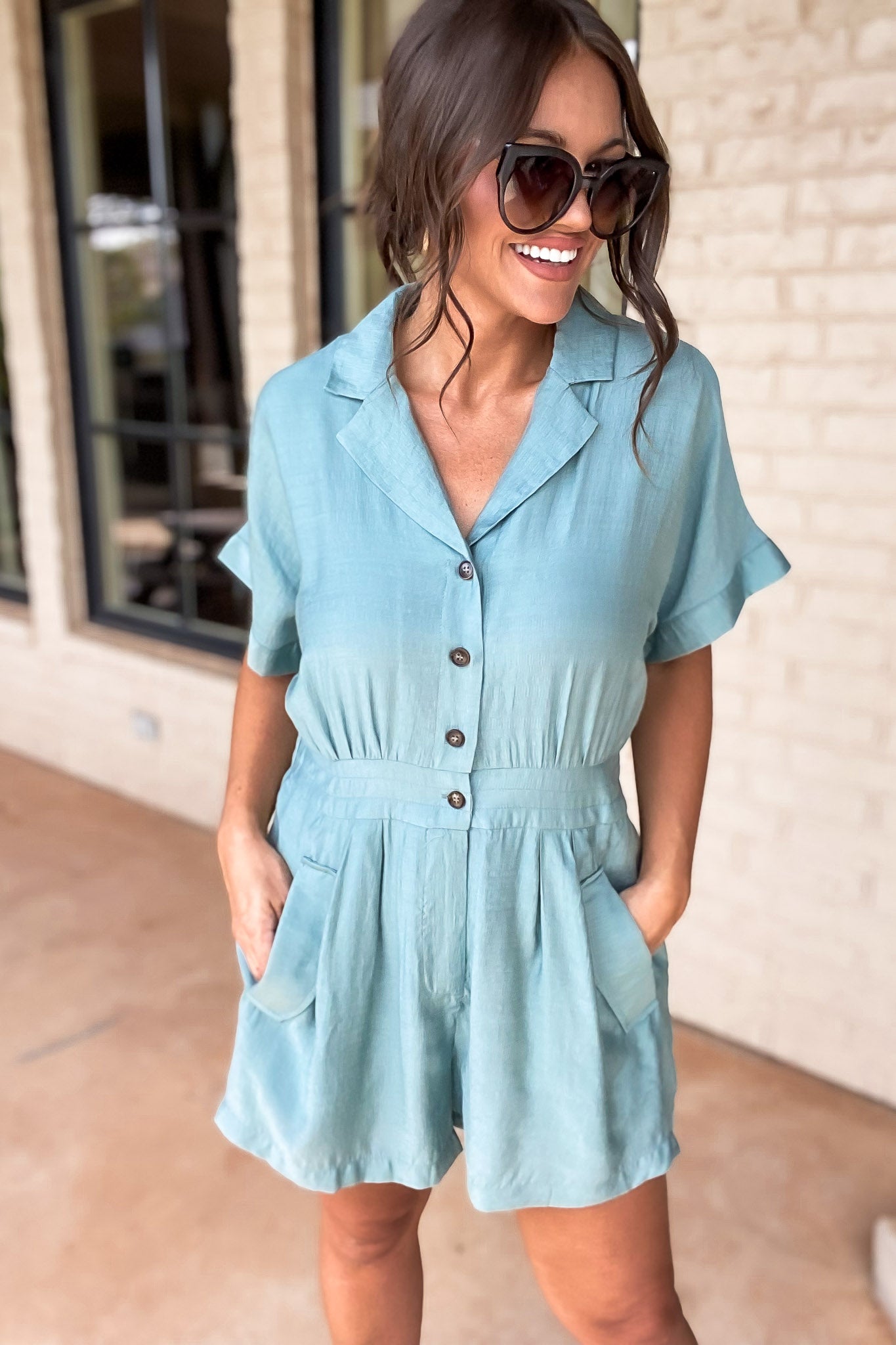 Saving Face Solid Button-Up Romper – Stella Rae’s